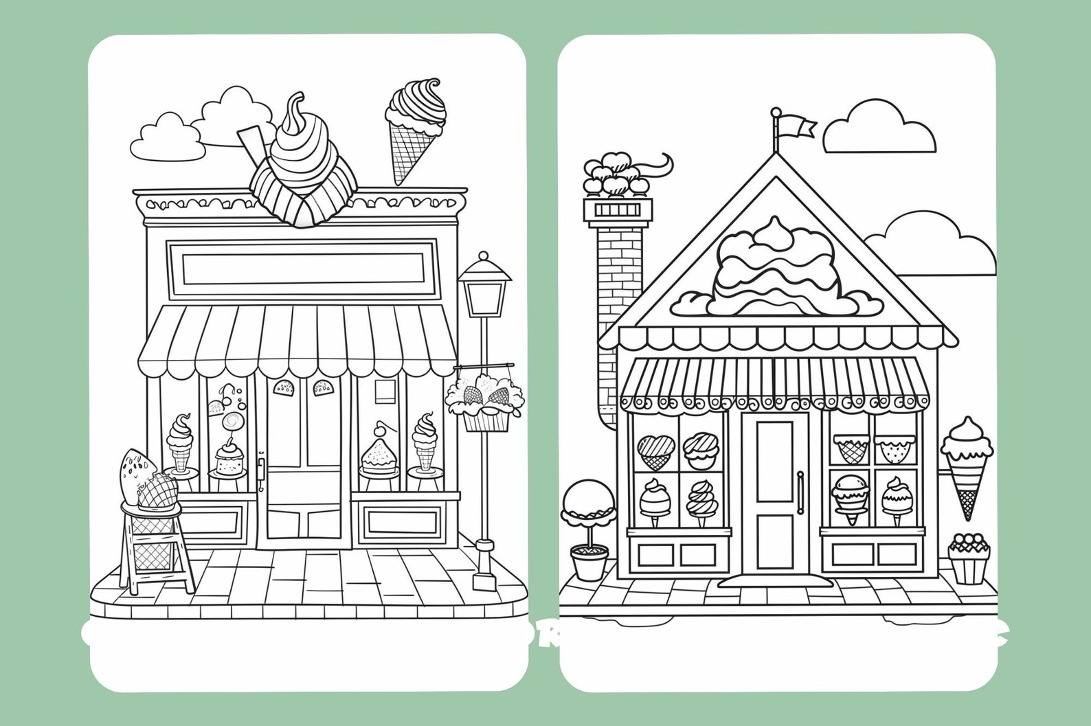 Cute Ice Cream Shopfront Colorıng Book, Instant Download for Adult and ...