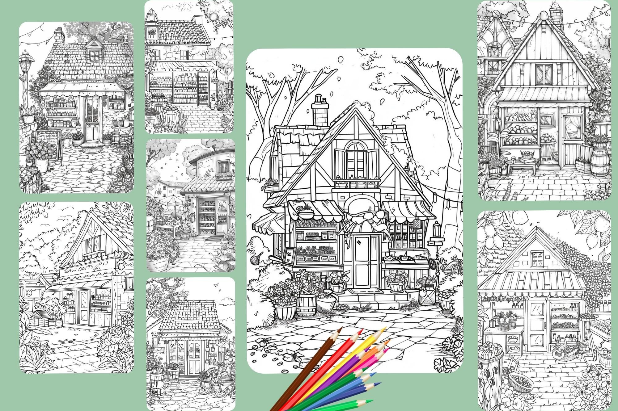 Quaint Little Grocery Store Coloring Book, Shop House, Shop Frontside ...
