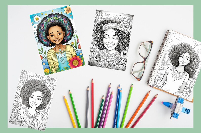 Black Woman in the Garden Coloring Pages for Adults Fashion, Dıgıtal ...