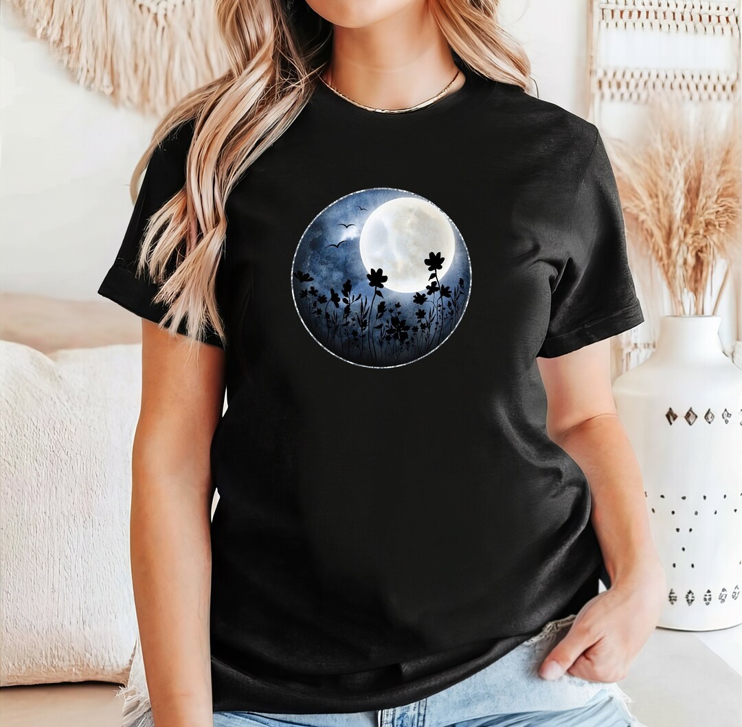 Wildflower Full Moon Shirt Botanical Moon Tee Floral Moon Shirt Night ...
