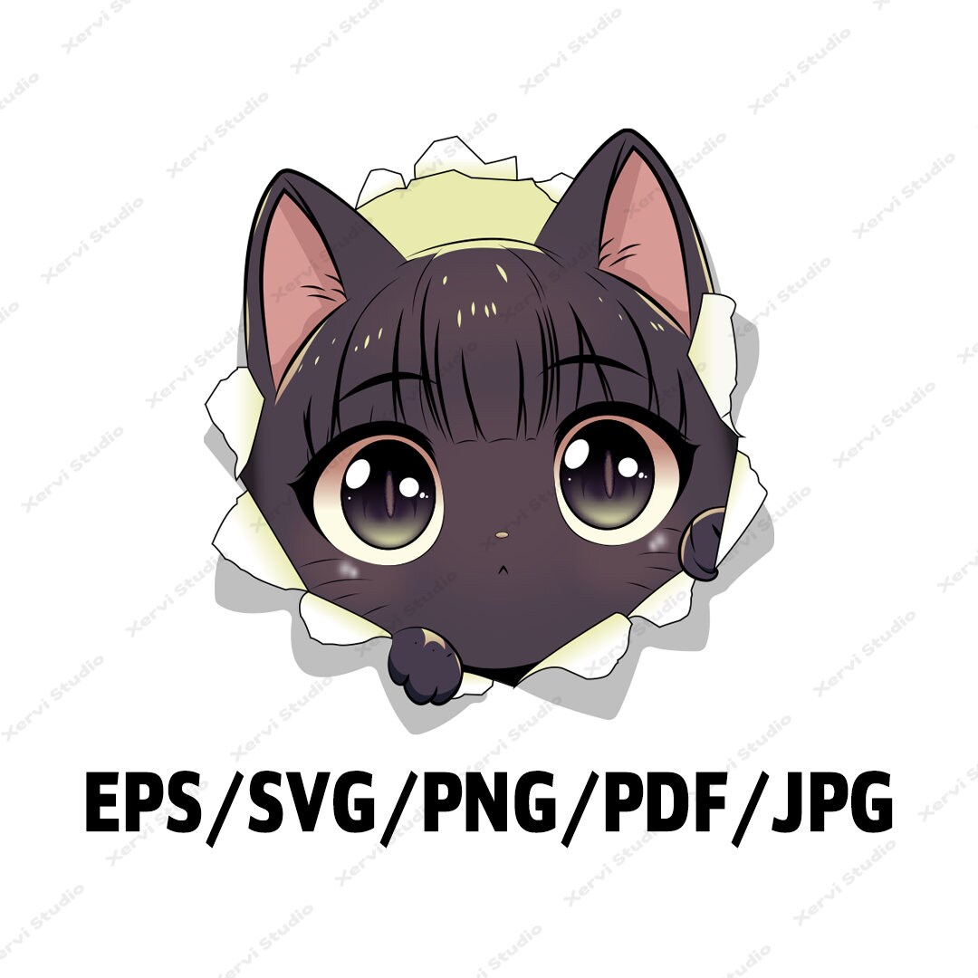 Cute Cat Design Instant Download, Cute Baby Cat, Cute Animal, Anime Cat ...