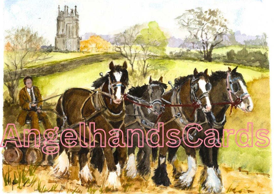 Original Artwork Vintage Harrowing With Shire Horses [digital Print] - Etsy