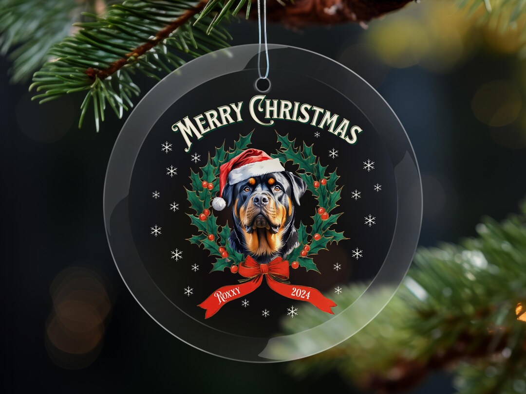 Personalized Rottweiler Christmas Glass Ornament, Custom Christmas ...