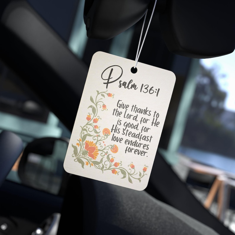 Psalm 136:1 Bible Verse Car Air Freshener, Cute Car Accessory, Unique ...