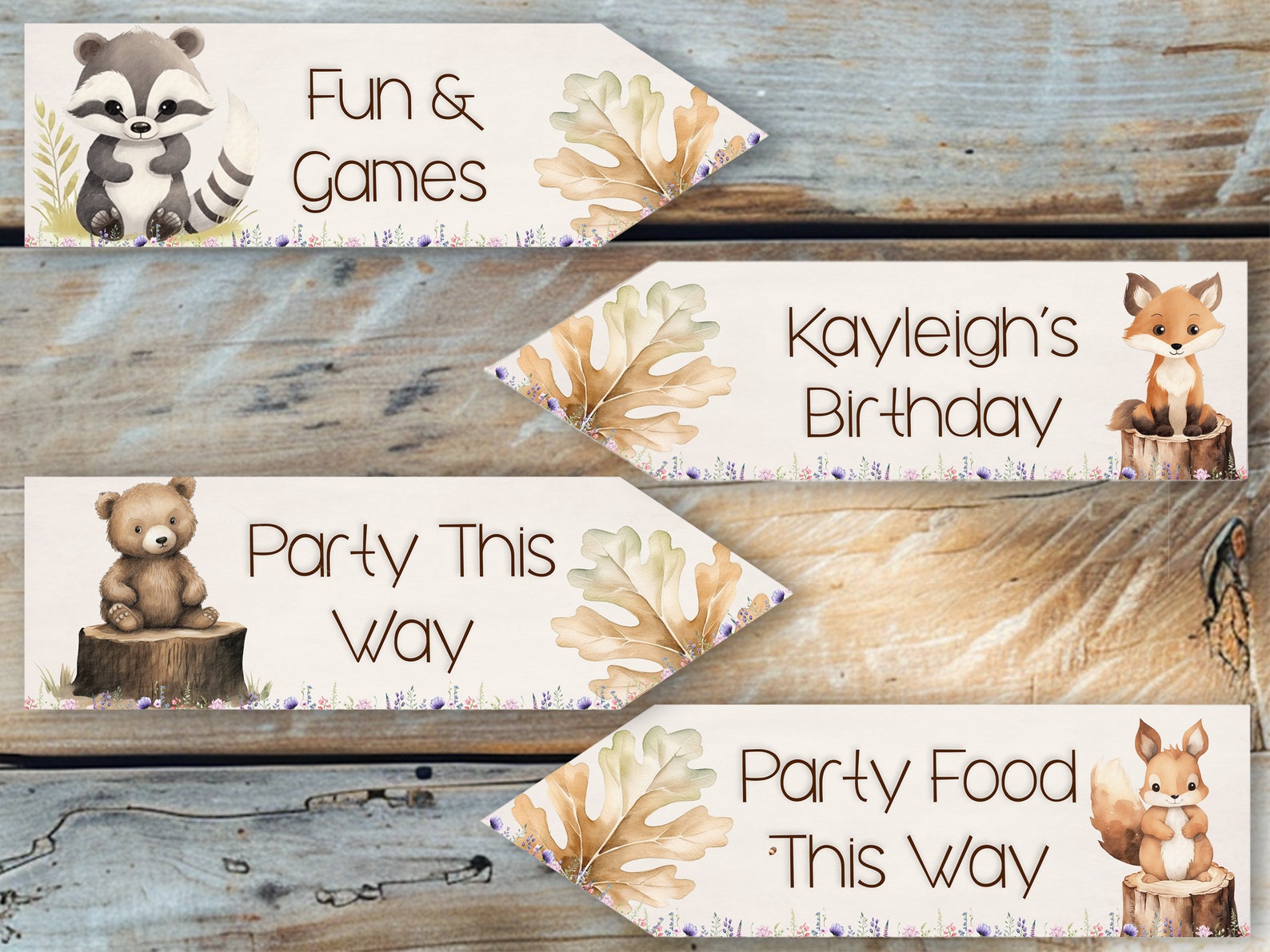 Set of 4 Personalised Woodland Animals Party Arrows - Etsy