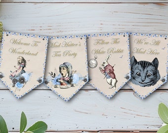 Vintage Style 'alice in Wonderland' Bunting/banner With Organza Ribbon ...