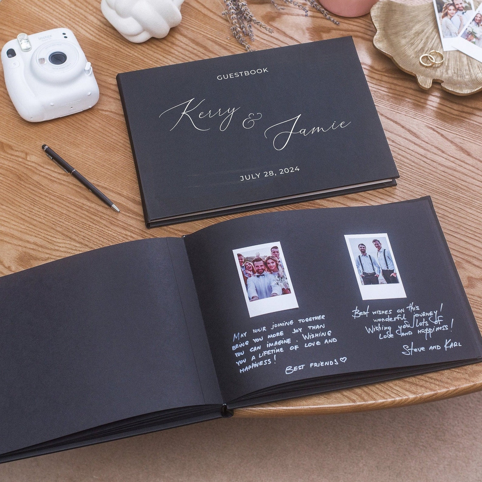 Black and White Wedding Guest Book With Handwriting Font Polaroid ...