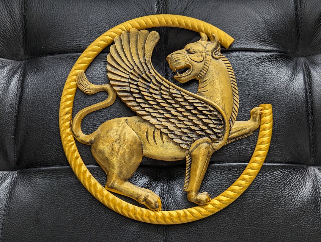 Majestic Persian Golden Winged Lion Wall Decor Roundel – Ancient ...
