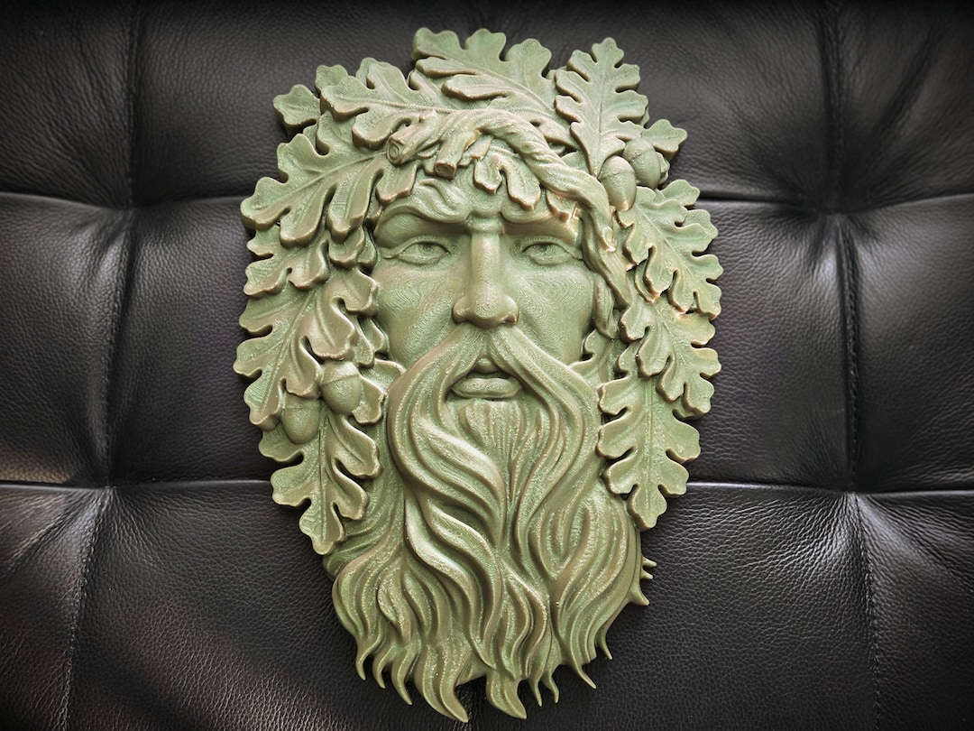 Green Man Wall Sculpture – Mythical Nature Spirit Decor With Oak Leaves ...