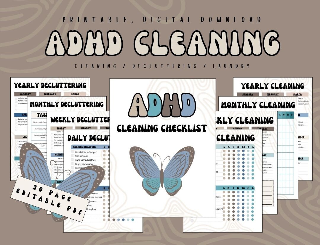 Editable ADHD Cleaning/decluttering Bundle, 30-page PDF, Printable ...