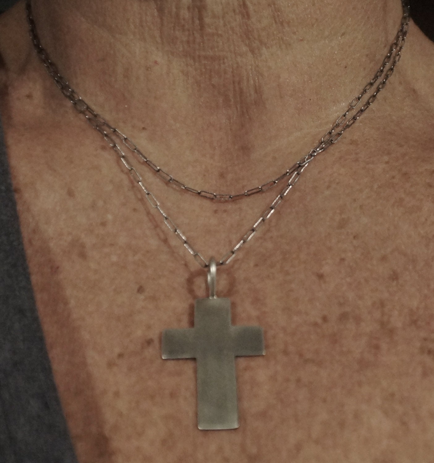 Bold Argentium Silver Cross on Long Chain - Etsy
