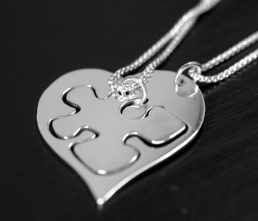 Heart With Puzzle Piece Double Necklace Argentium Silver Sterling ...