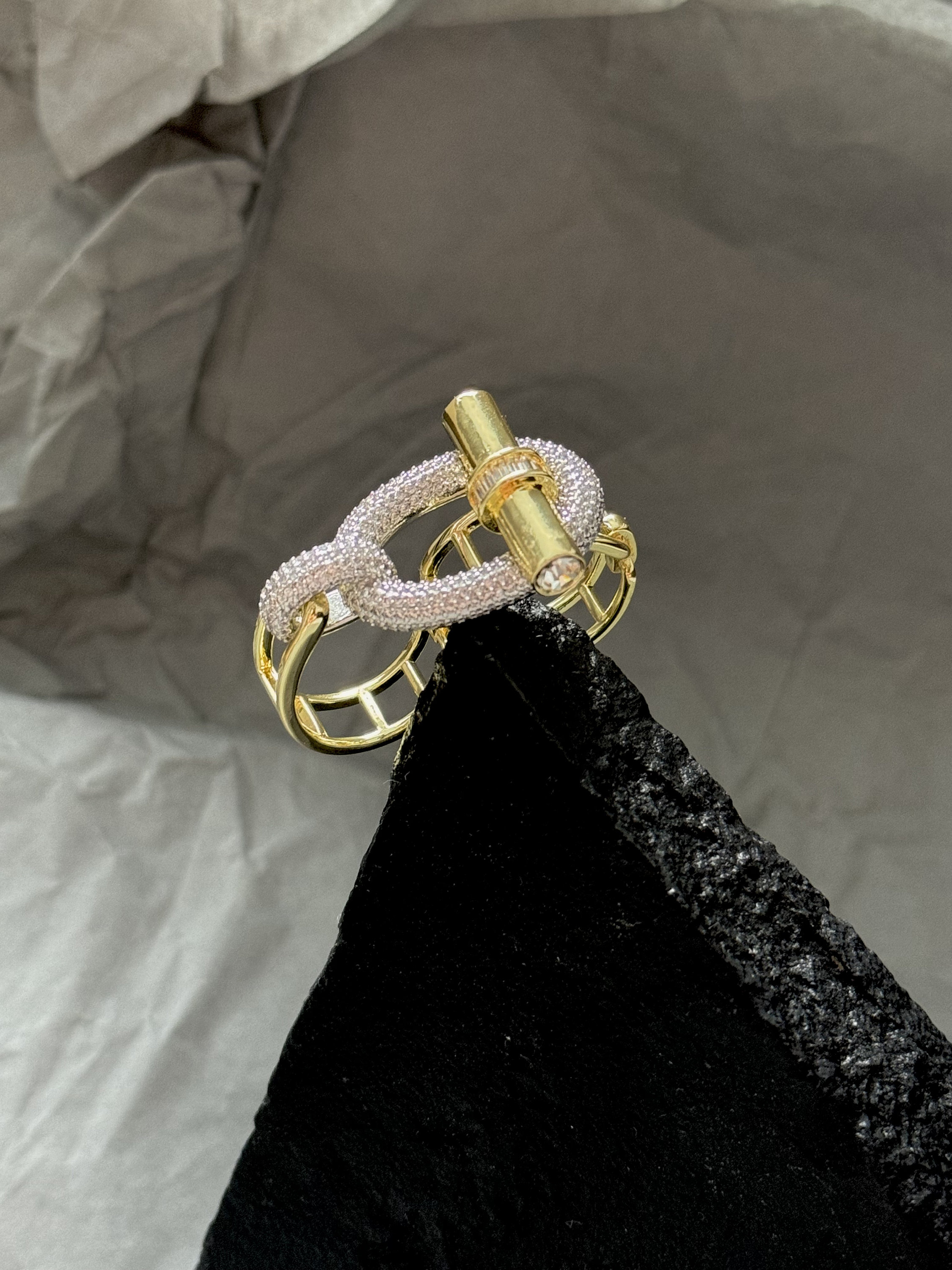 Two Finger Ring, Carabiner Charm Ring, Double Finger Ring, Two Tone ...