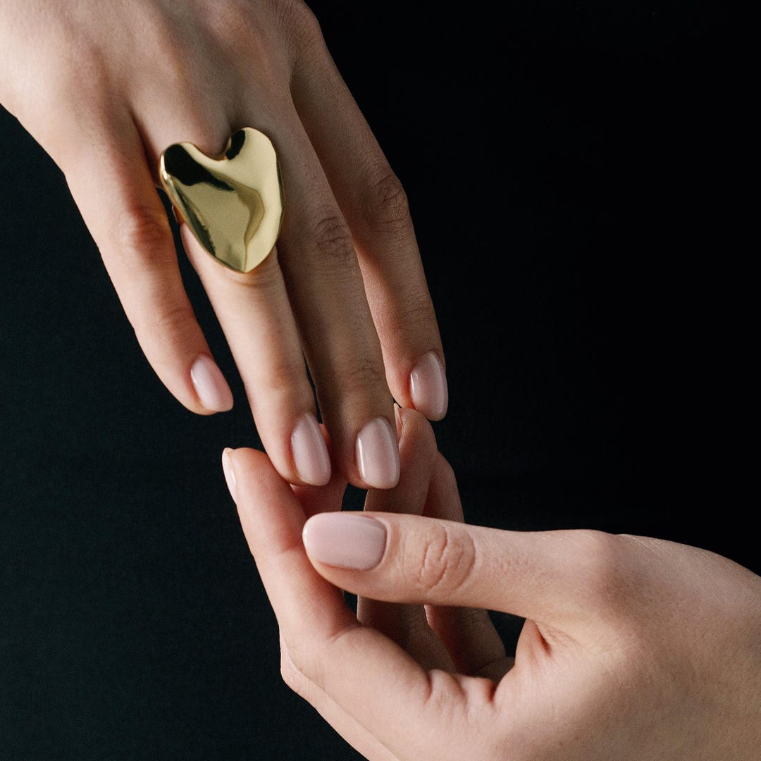 Bold Chunky Heart Ring, Adjustable 24K Gold Plated Statement Jewelry ...