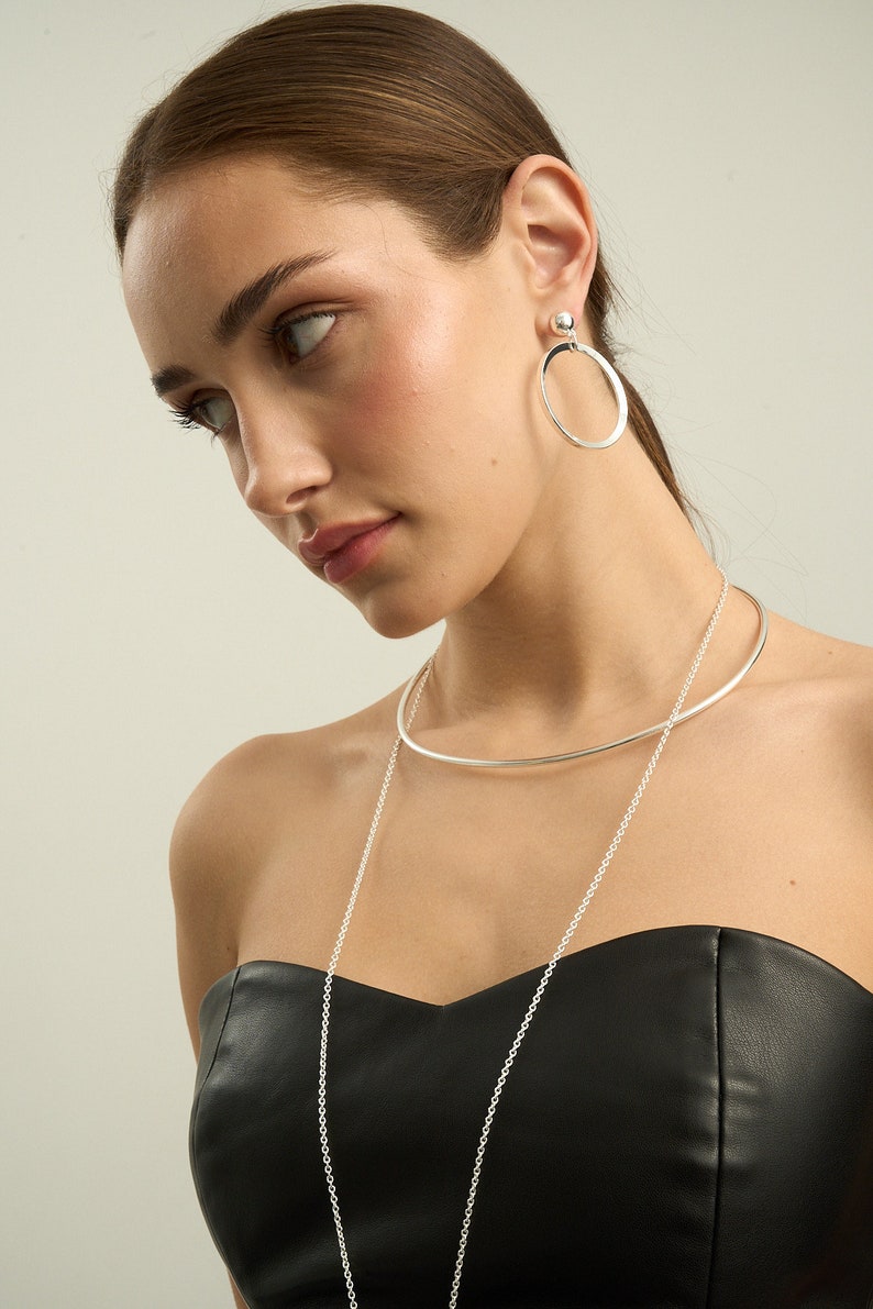 Thin Wire Choker, Neck Cuff, Simple Wire Necklace, Rigid Choker, Silver ...