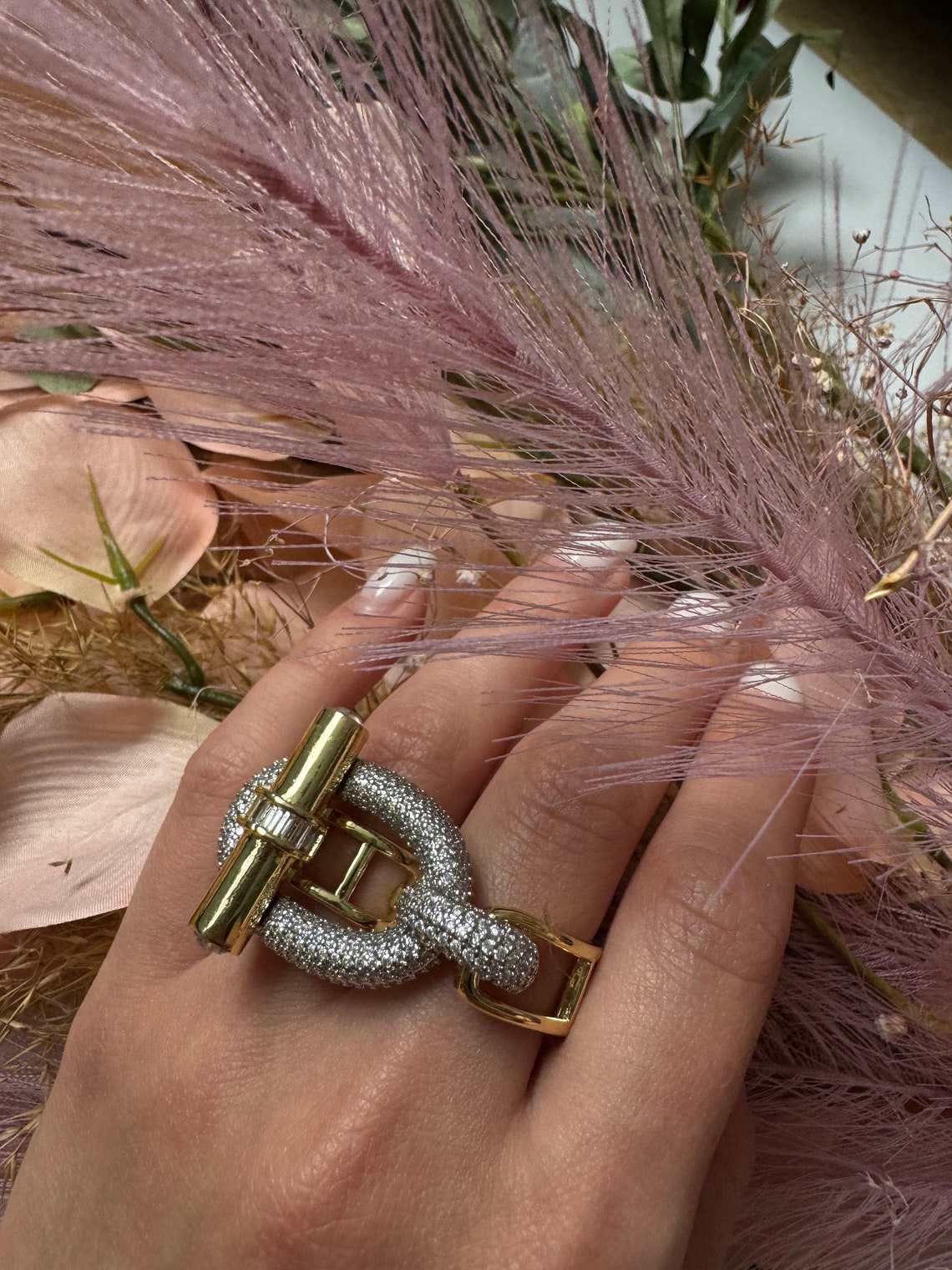 Two Finger Ring, Carabiner Charm Ring, Double Finger Ring, Two Tone ...