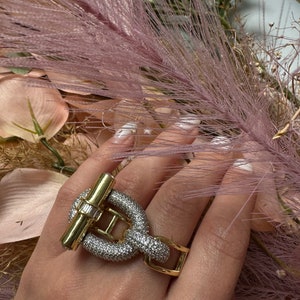 Two Finger Ring, Carabiner Charm Ring, Double Finger Ring, Two Tone ...