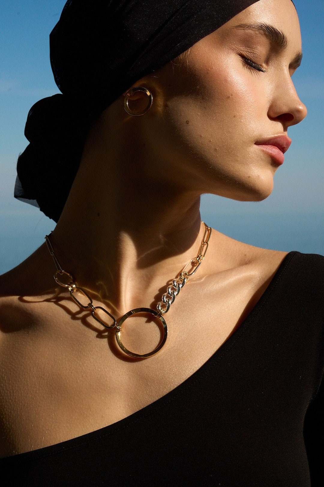 O-ring Chain Necklace, Bold Link Chain Necklace, Silver and Gold Dual ...