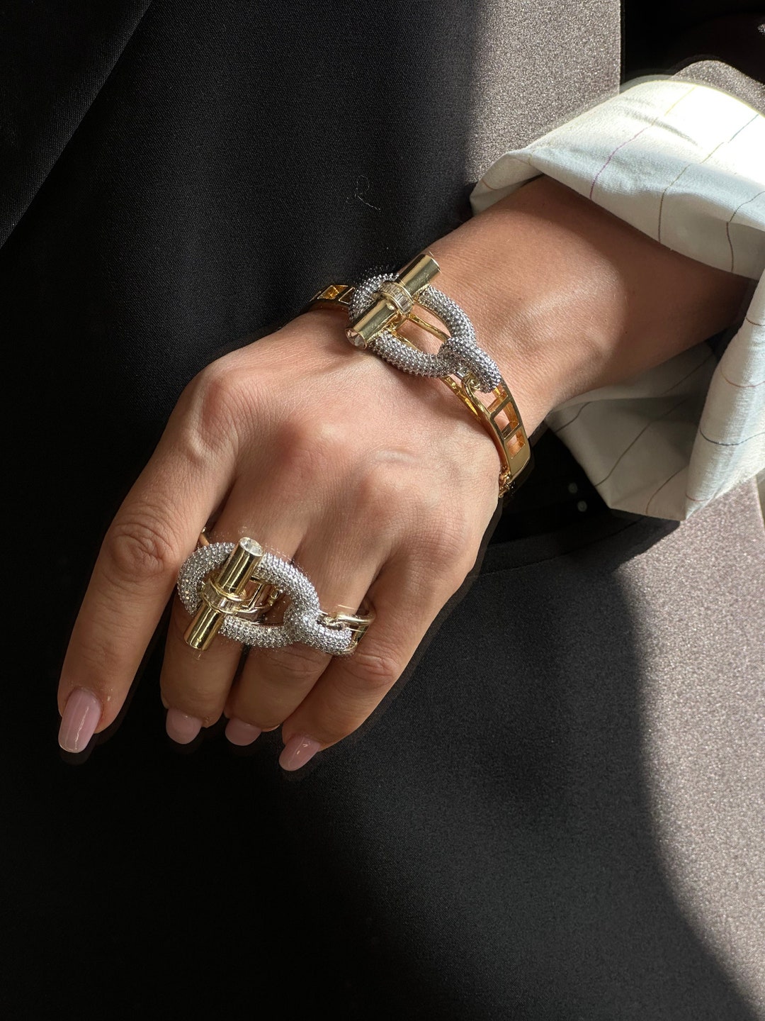 Chunky Ring & Bracelet Set, Carabiner Charm Jewerly, Carabiner Lock ...