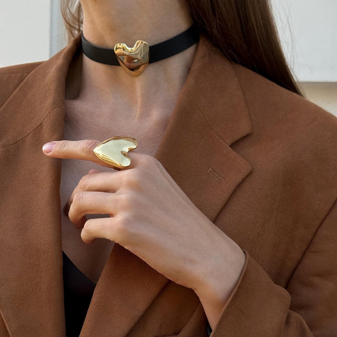 Bold Heart Statement Ring, Chunky Gold or Silver Plated Love Ring for Women, Best Gift for Her ...