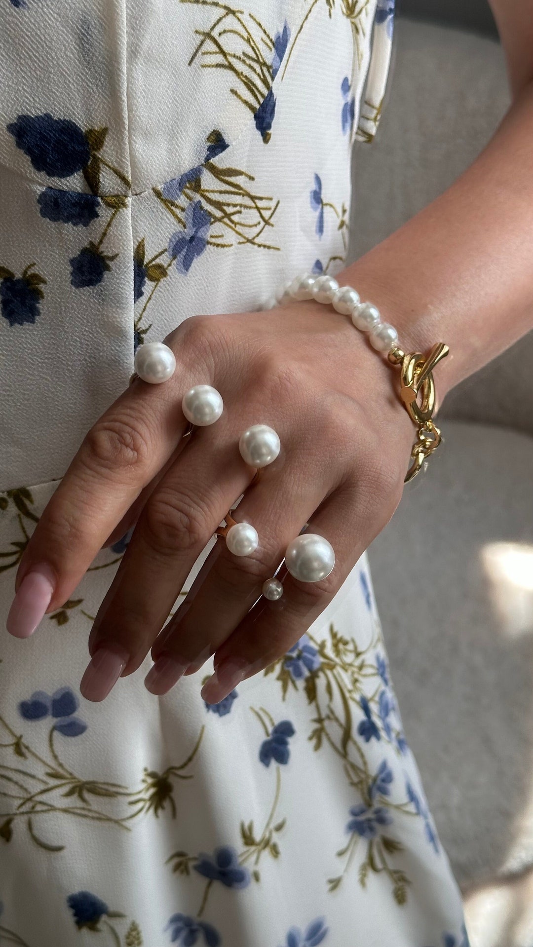 Rearls Rings, Open Pearls Ring, Two Finger Pearls Ring, Pearl Band ...