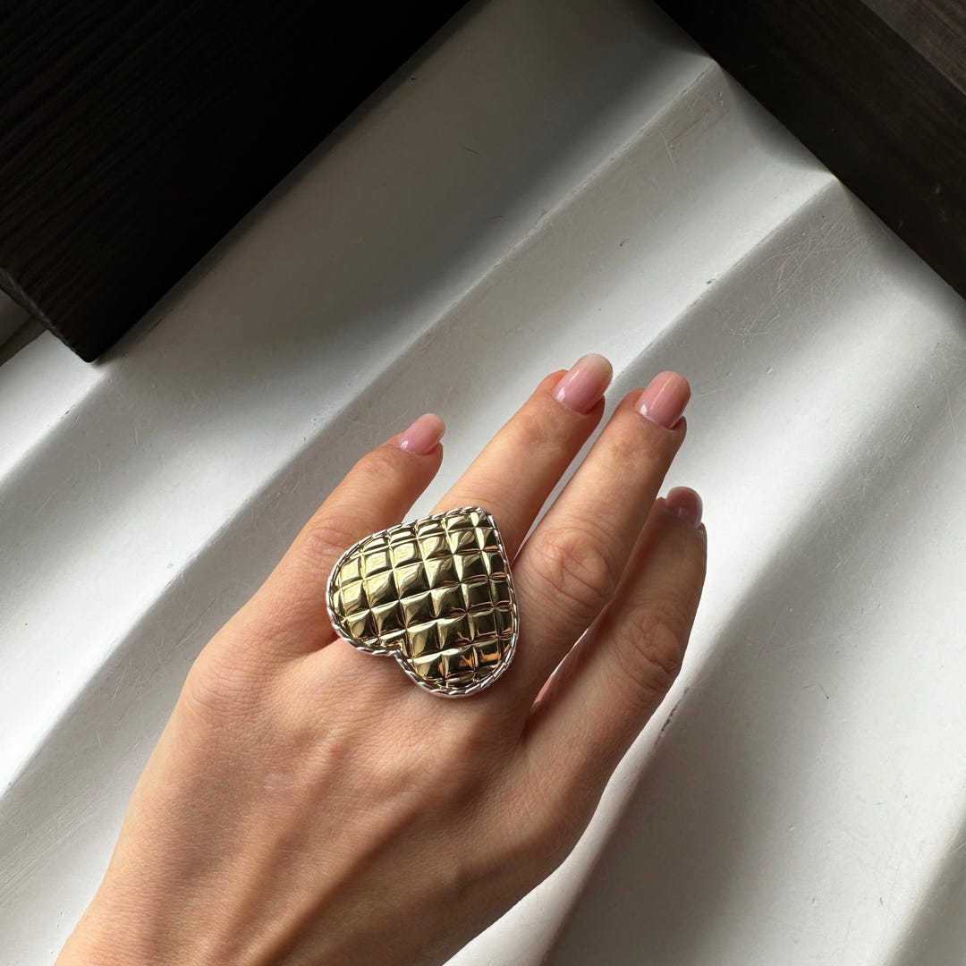 Puffy Heart Ring, Chunky Heart Ring, Mixed Metal Jewelry, Wedding Ring, Bold Statement Ring for ...