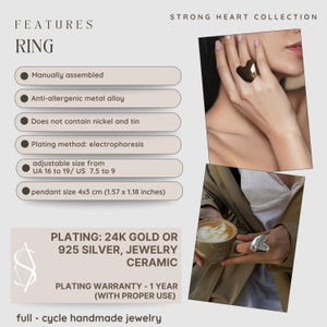 Bold Heart Statement Ring, Chunky Gold or Silver Plated Love Ring for ...