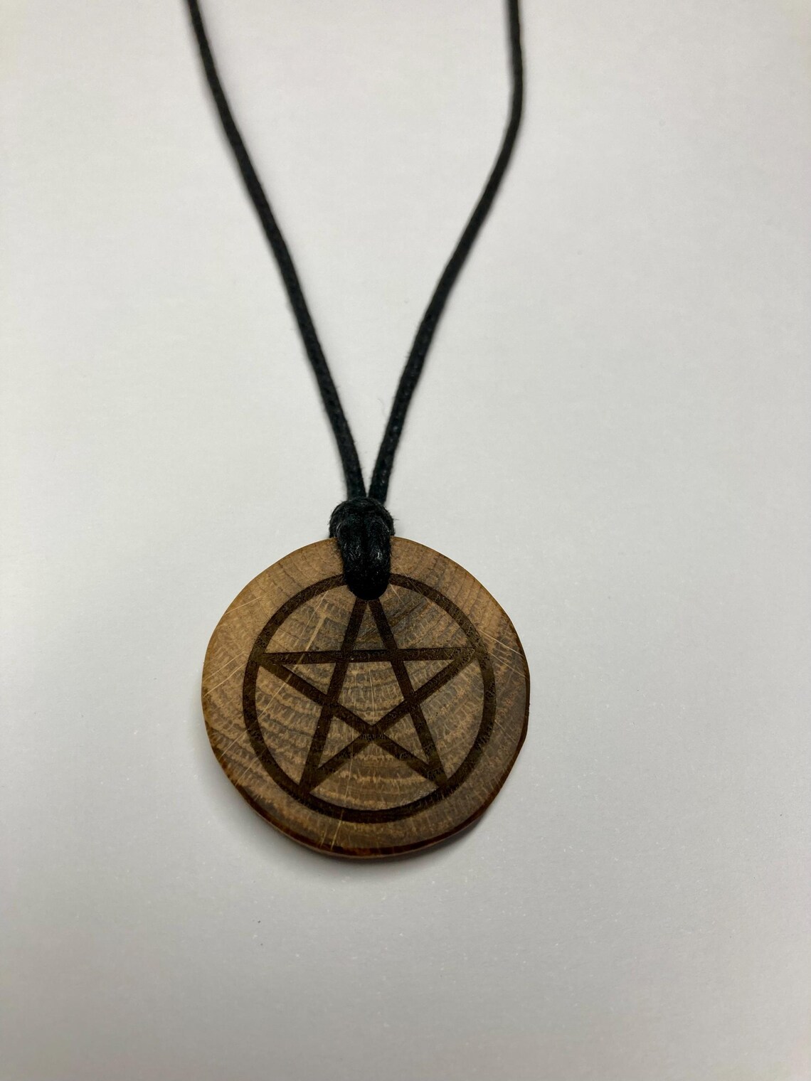 Personalised Solid Oak Pentacle Pendant Amulet. 4 Sizes. Pagan, Druid ...