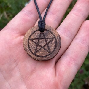 Personalised Solid Oak Pentacle Pendant Amulet. 4 Sizes. Pagan, Druid ...