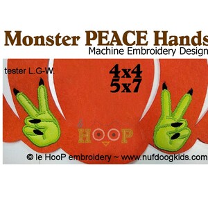 Monster PEACE Hand Applique Machine Applique Embroidery Design 2 Sizes ...