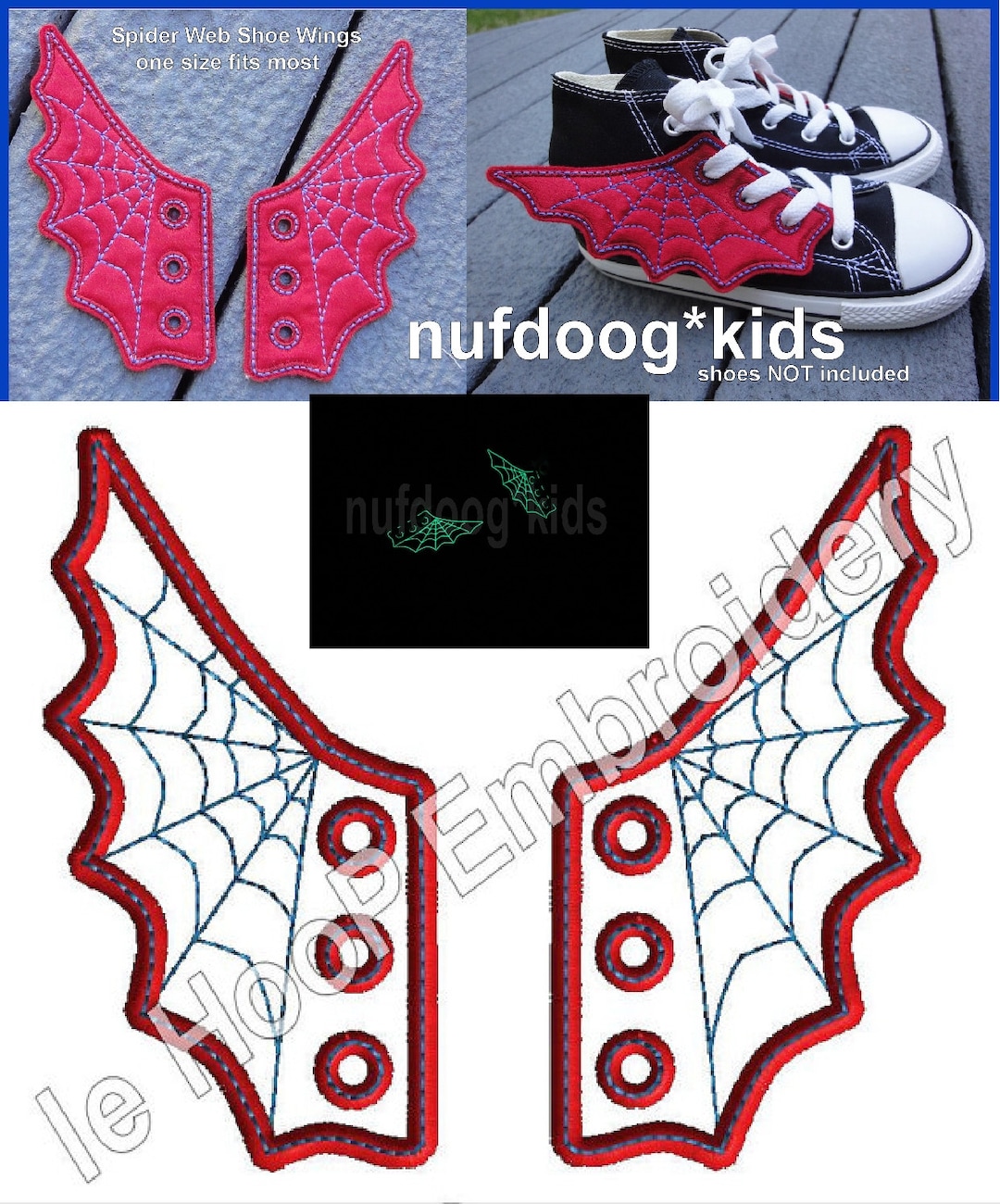 4x4 5x7 SPIDER WEB Shoe Wings Machine Embroidery in Hoop Design Goth ...