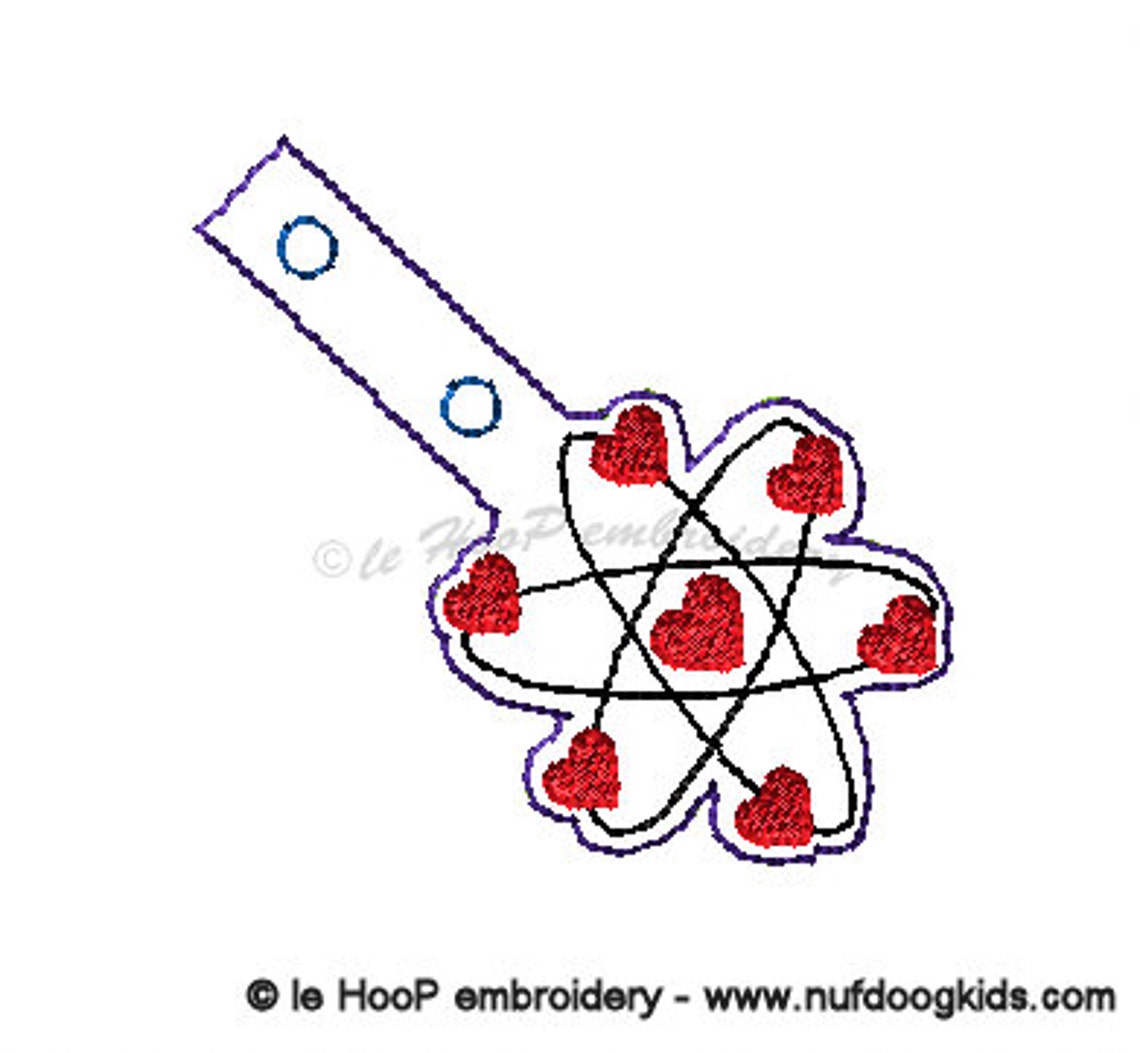 Atomic Love Key Fob Snap Tab Machine Applique Embroidery Design 4x4 5x7 ...