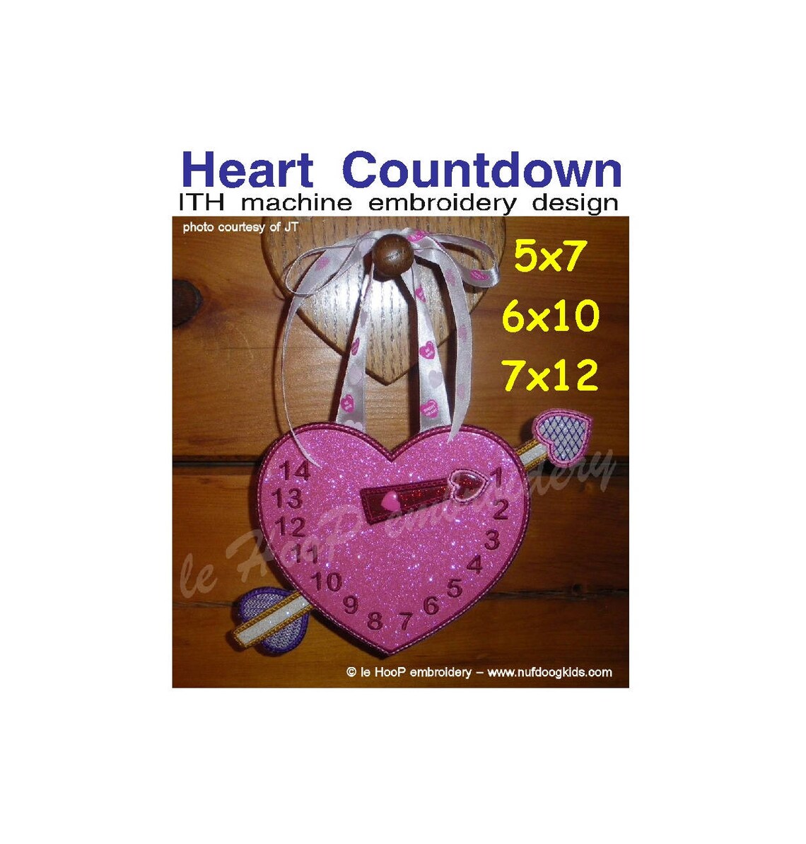 HEART COUNTDOWN Machine Embroidery in Hoop Design 5x7 6x10 7x12 8x12 ...