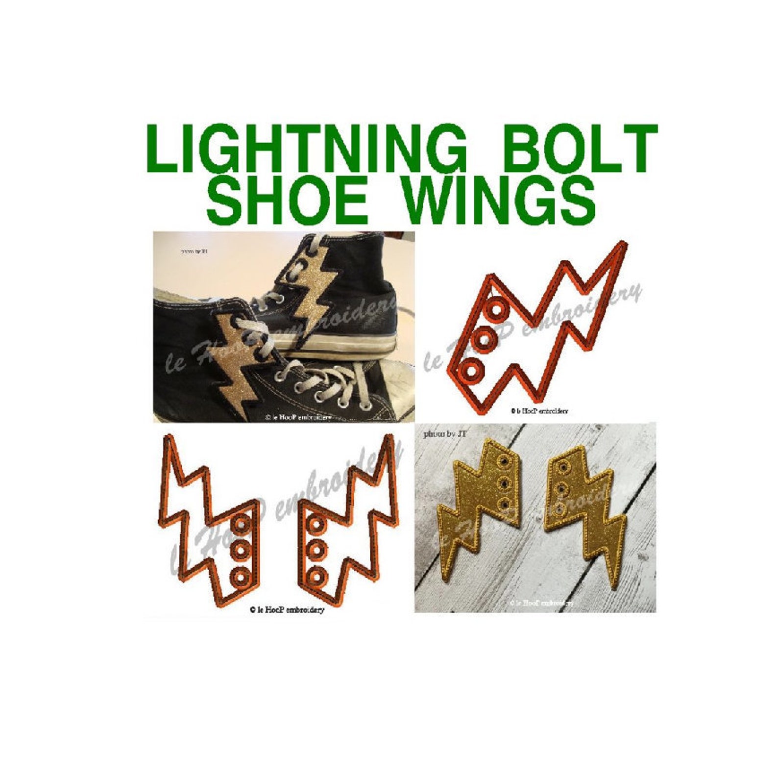 4x4 5x7 LIGHTNING BOLT Shoe Wings Machine Embroidery in Hoop Design ...