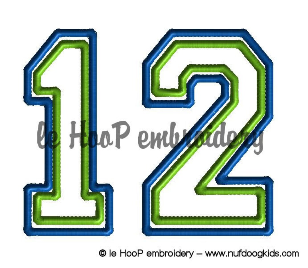 12 Number Football FAN Machine Applique Embroidery Design 3 Sizes ...