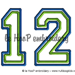 12 Number Football FAN Machine Applique Embroidery Design 3 Sizes ...