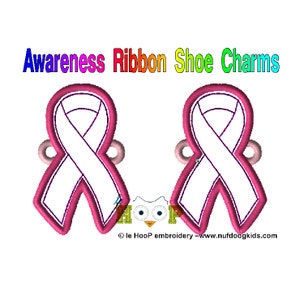AWARENESS RIBBON Shoe Charms Wings Tags Machine Applique Embroidery ...