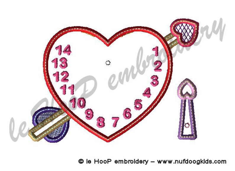 HEART COUNTDOWN Machine Embroidery in Hoop Design 5x7 6x10 7x12 8x12 ...