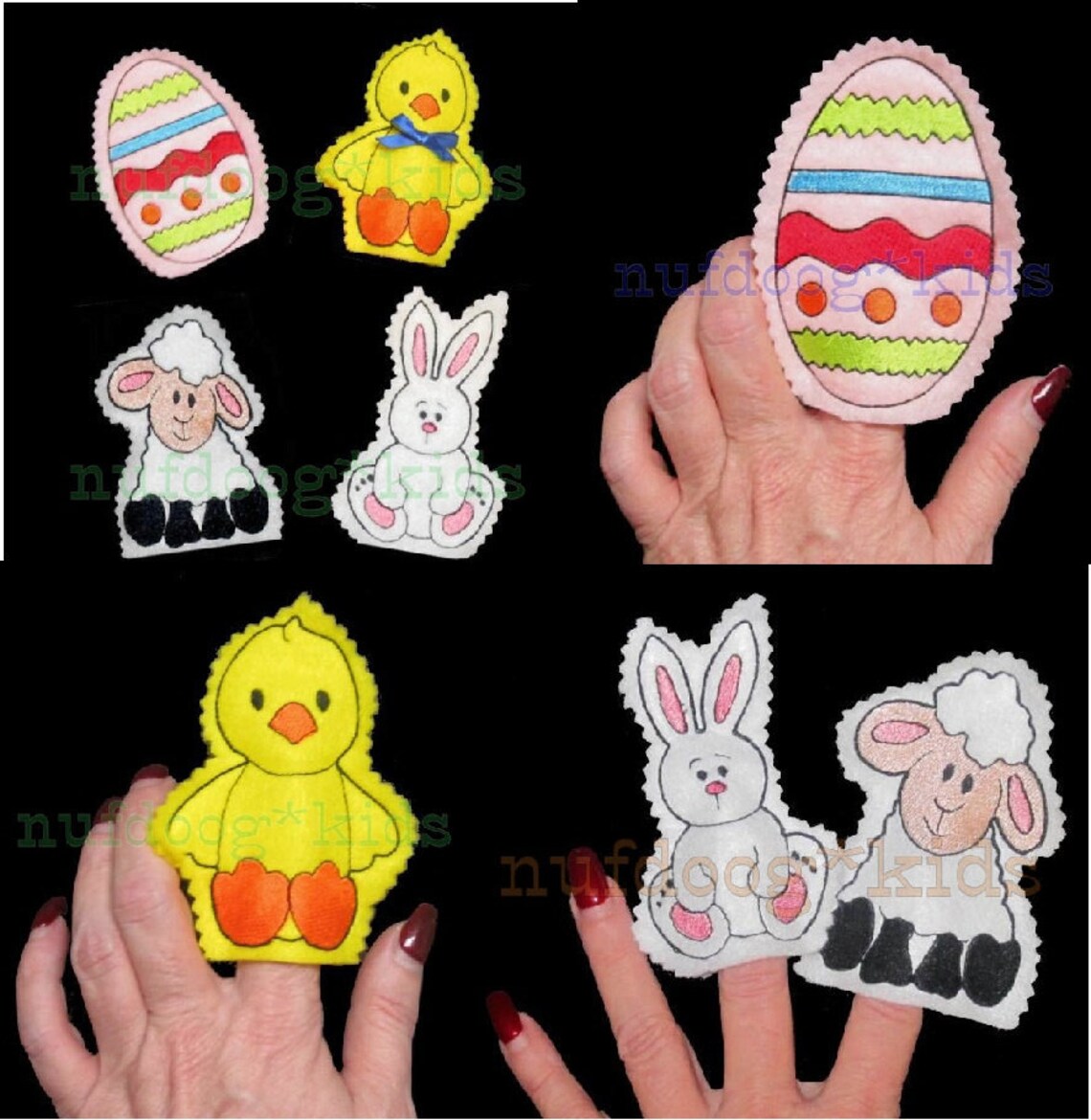 In-the-hoop Easter Felt FINGER PUPPETS Set of 4 With PDF - Etsy