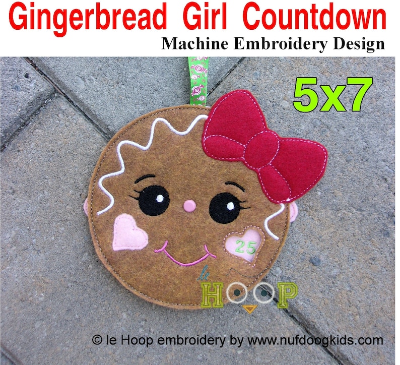 ITH 5x7 Gingerbread GIRL Countdown Machine Embroidery Applique Design ...