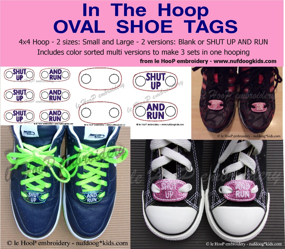 4x4 Oval Shoe Tags Machine Applique Embroidery Design ITH in the Hoop ...