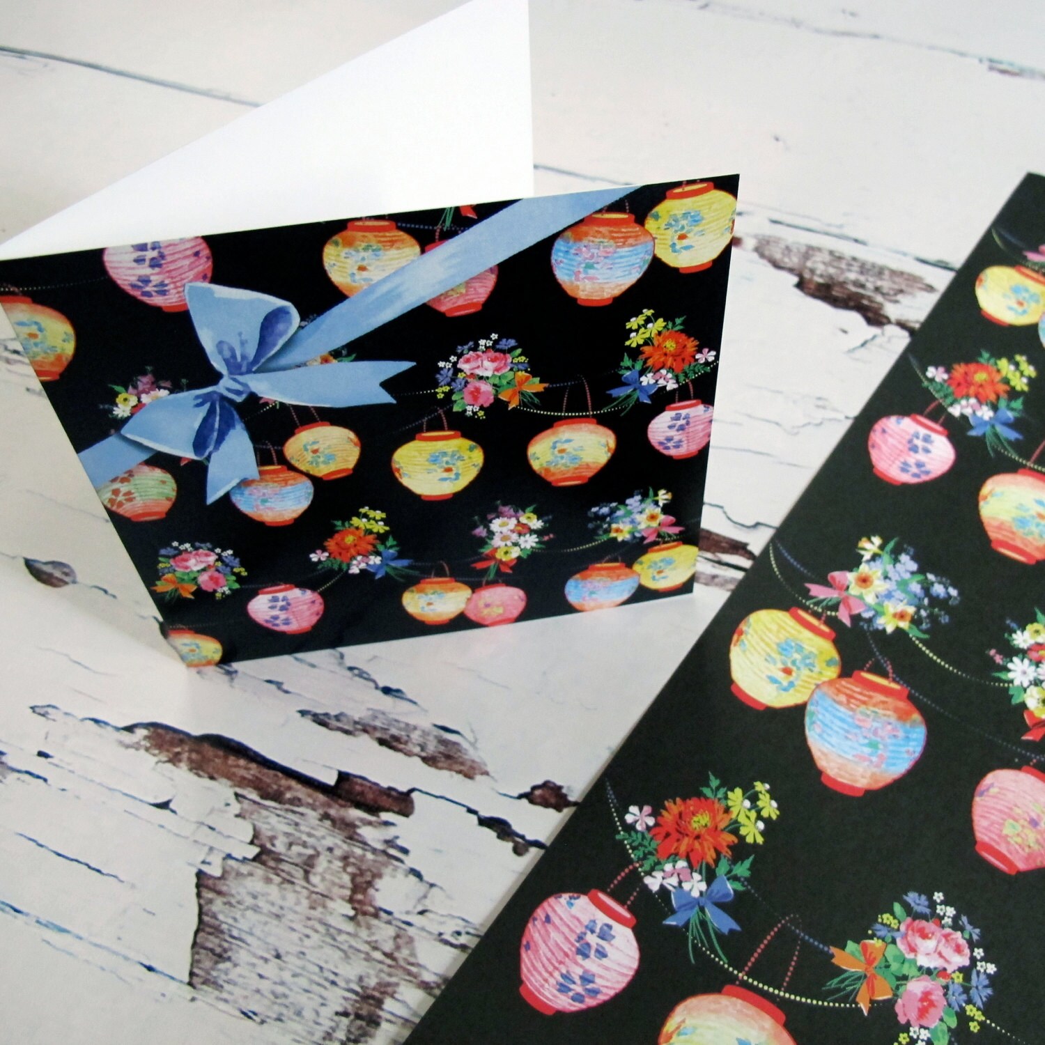 5 Sheets of Black Lanterns Wrapping Paper | Etsy