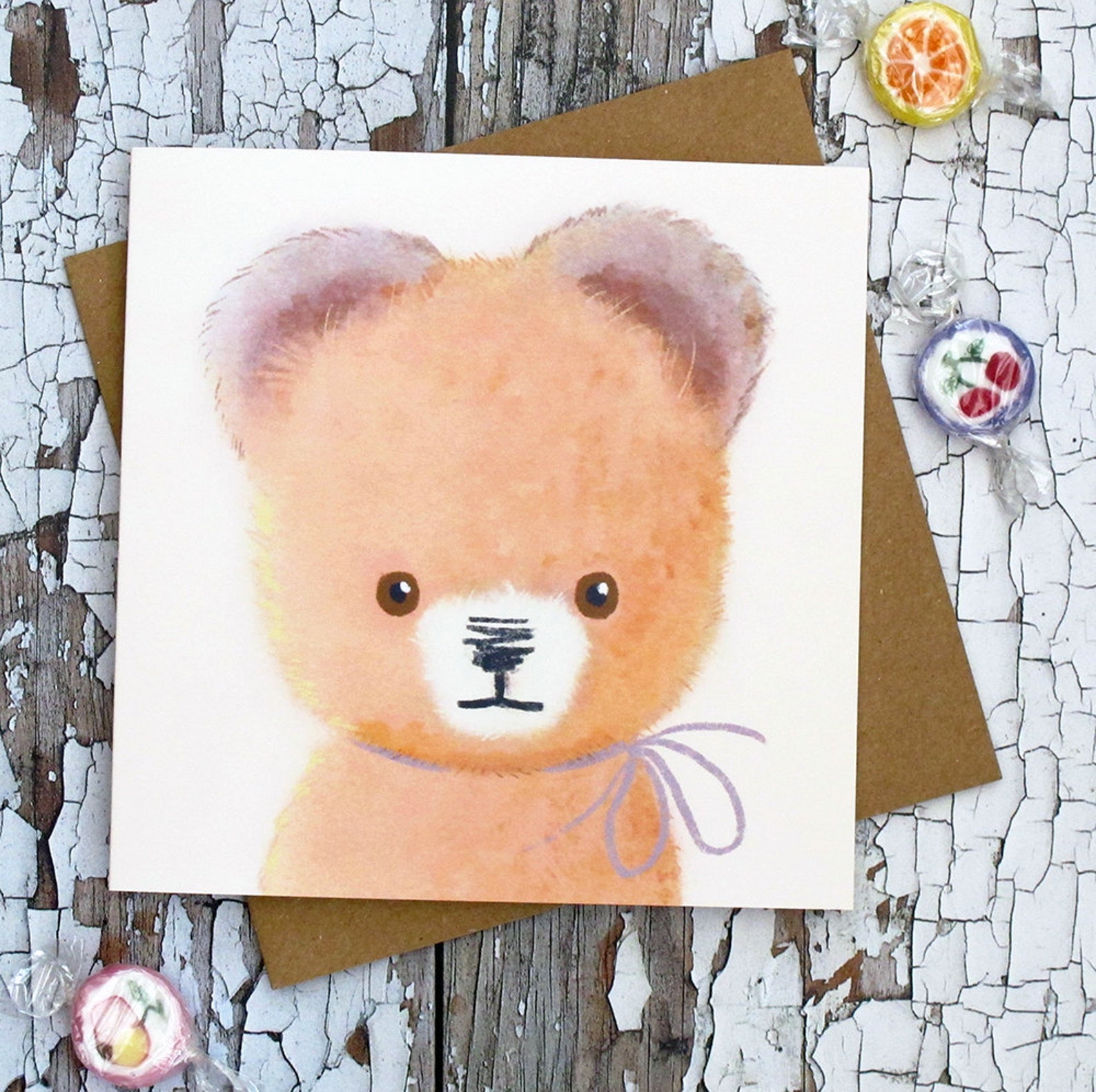 Peach Teddy Card - Etsy UK