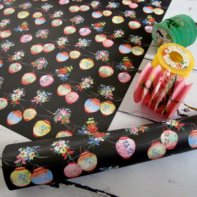 5 Sheets of Black Lanterns Wrapping Paper - Etsy