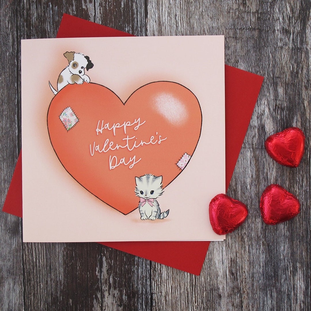 Dog and Cat Valentine's Card - Etsy
