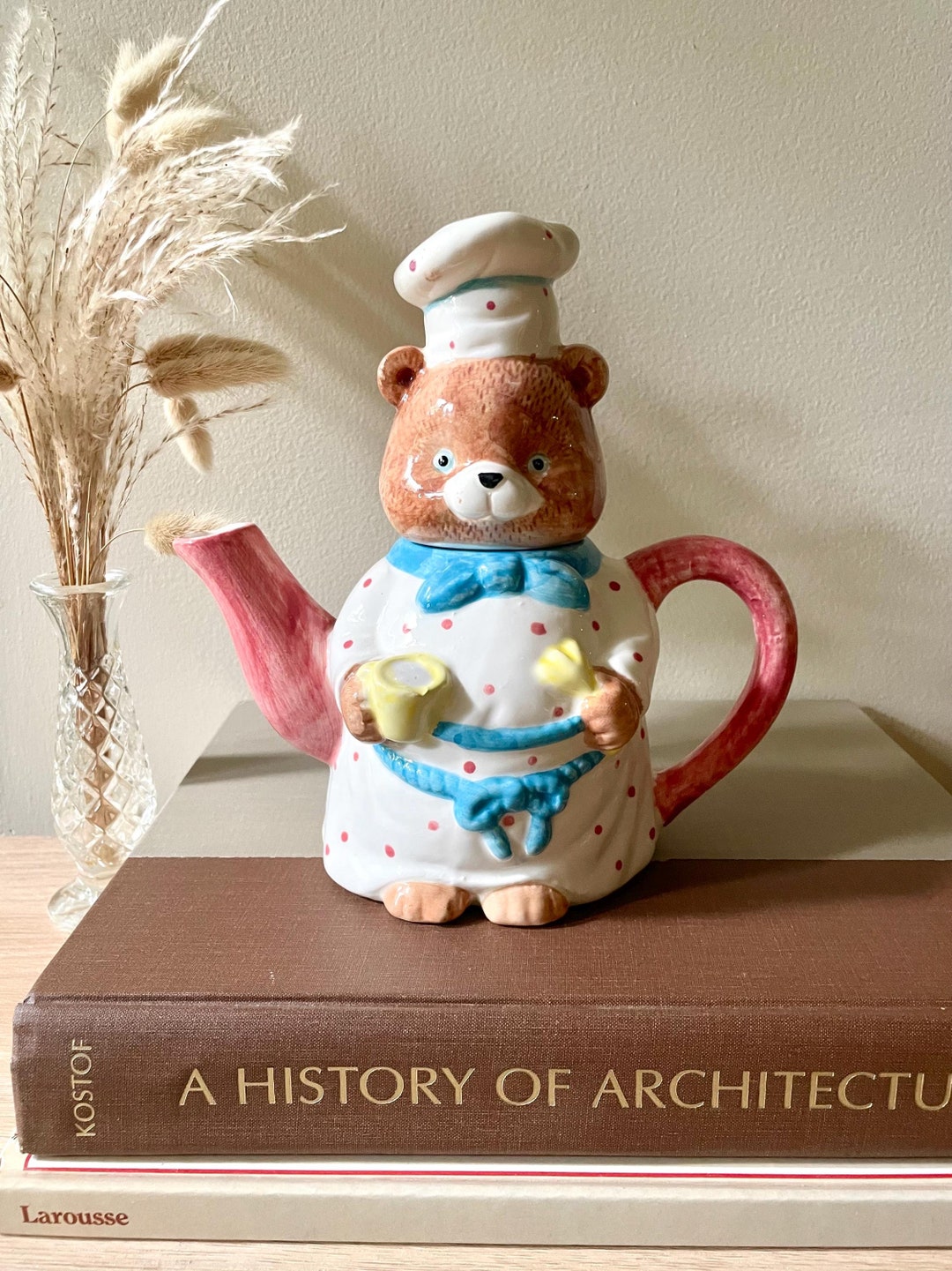 Vintage Teddy Bear Teapot 1996 Battat Ceramic Chef Teddy Kitsch Teapot ...