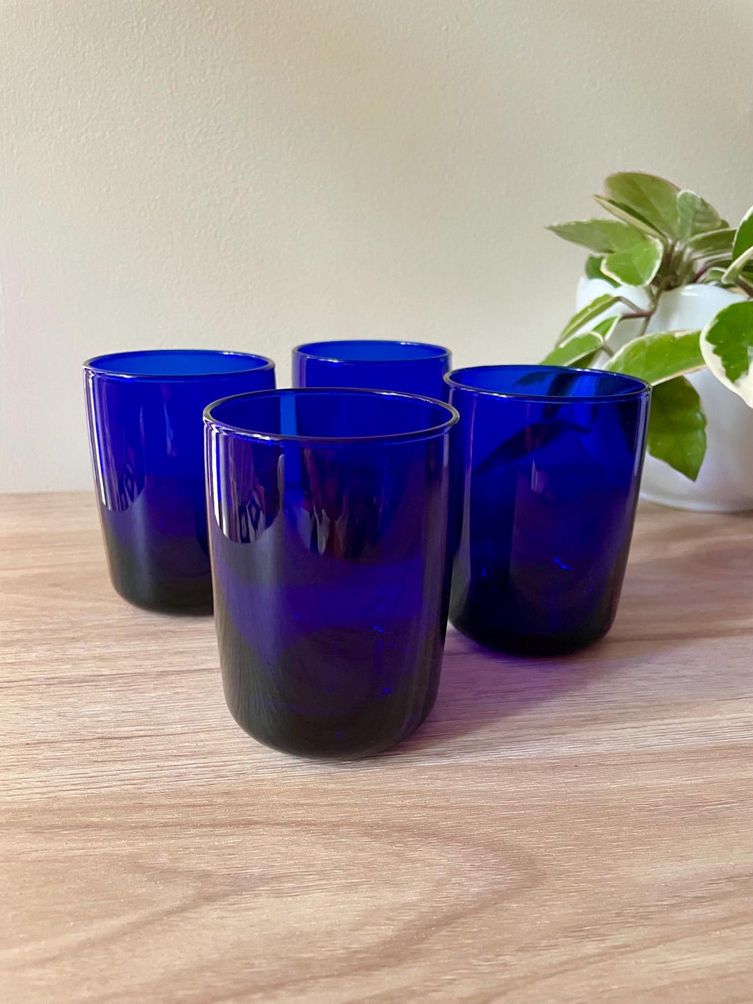 Set of 4 • Vintage Libbey Cobalt Blue Metropolitan Juice Glasses, Round ...