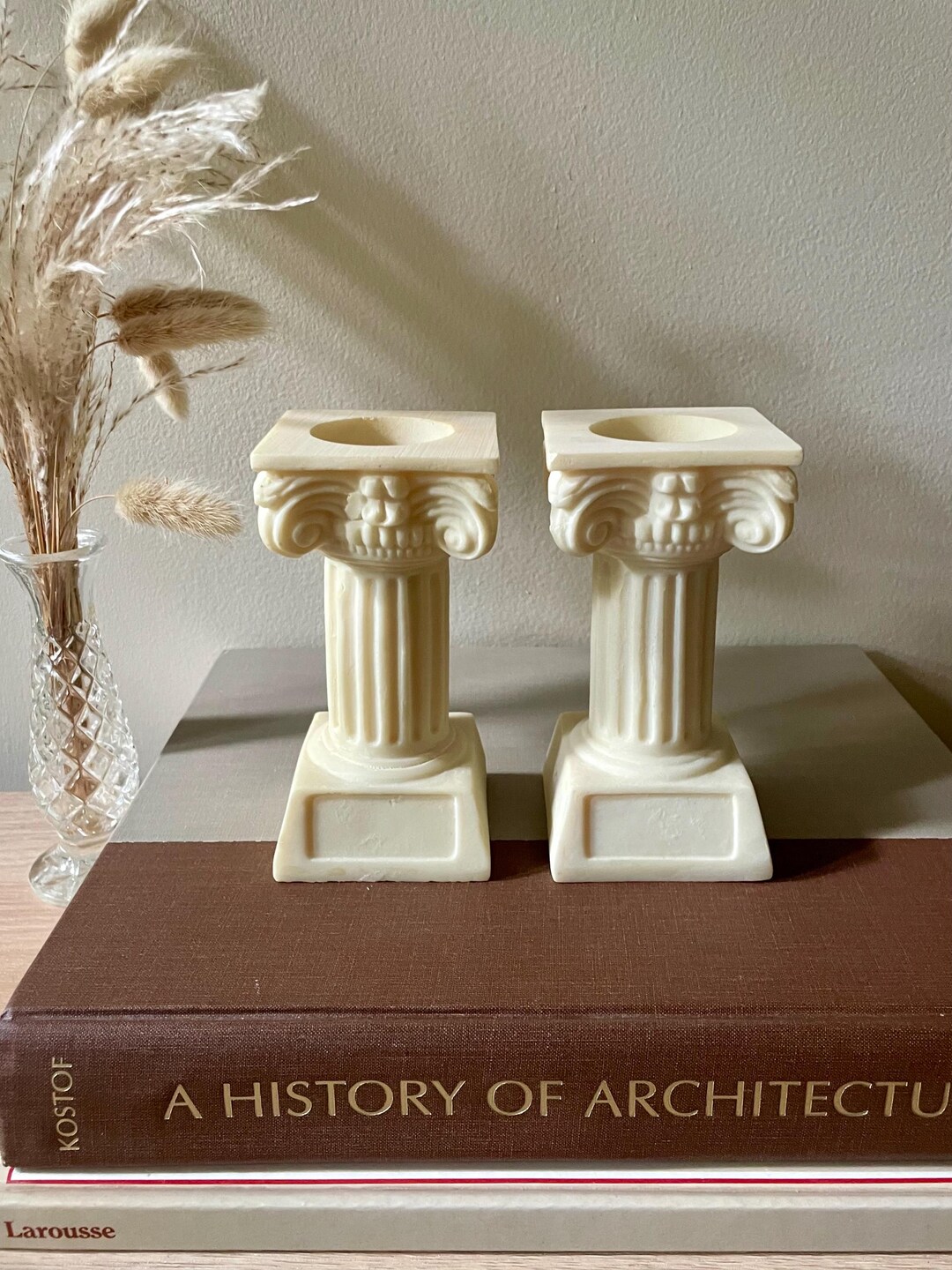 Pair of Vintage Alabaster Ornate Greek Column Candle Holders by Ifestos ...