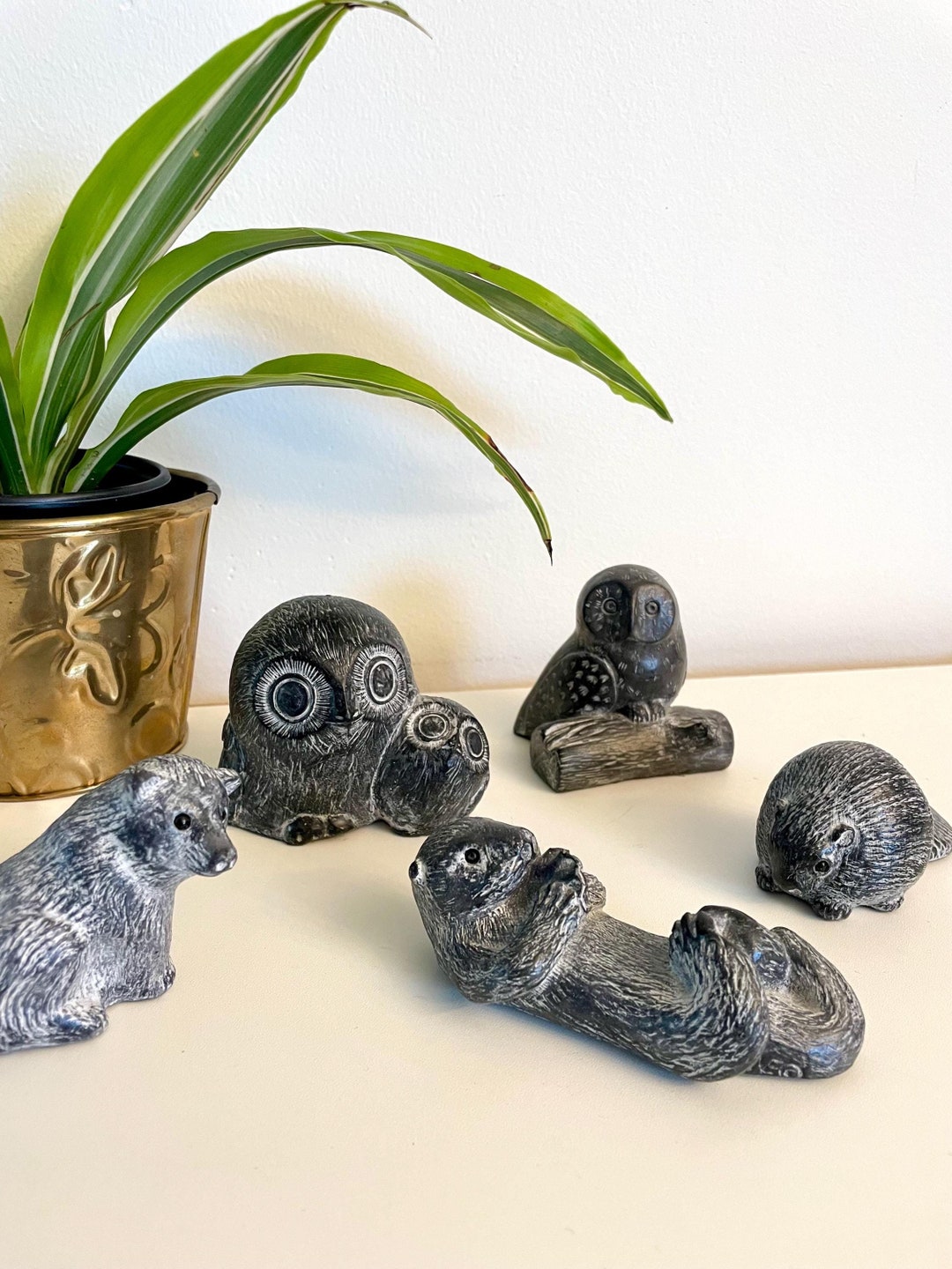 Vintage the Wolf Sculptures Soapstone Animal Wildlife Figurines ...
