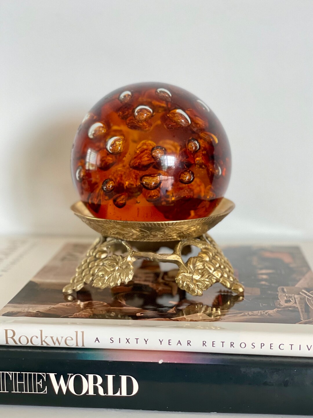 Vintage Ornate Footed Brass Stand, Crystal Ball Stand, Glass Orb Stand ...